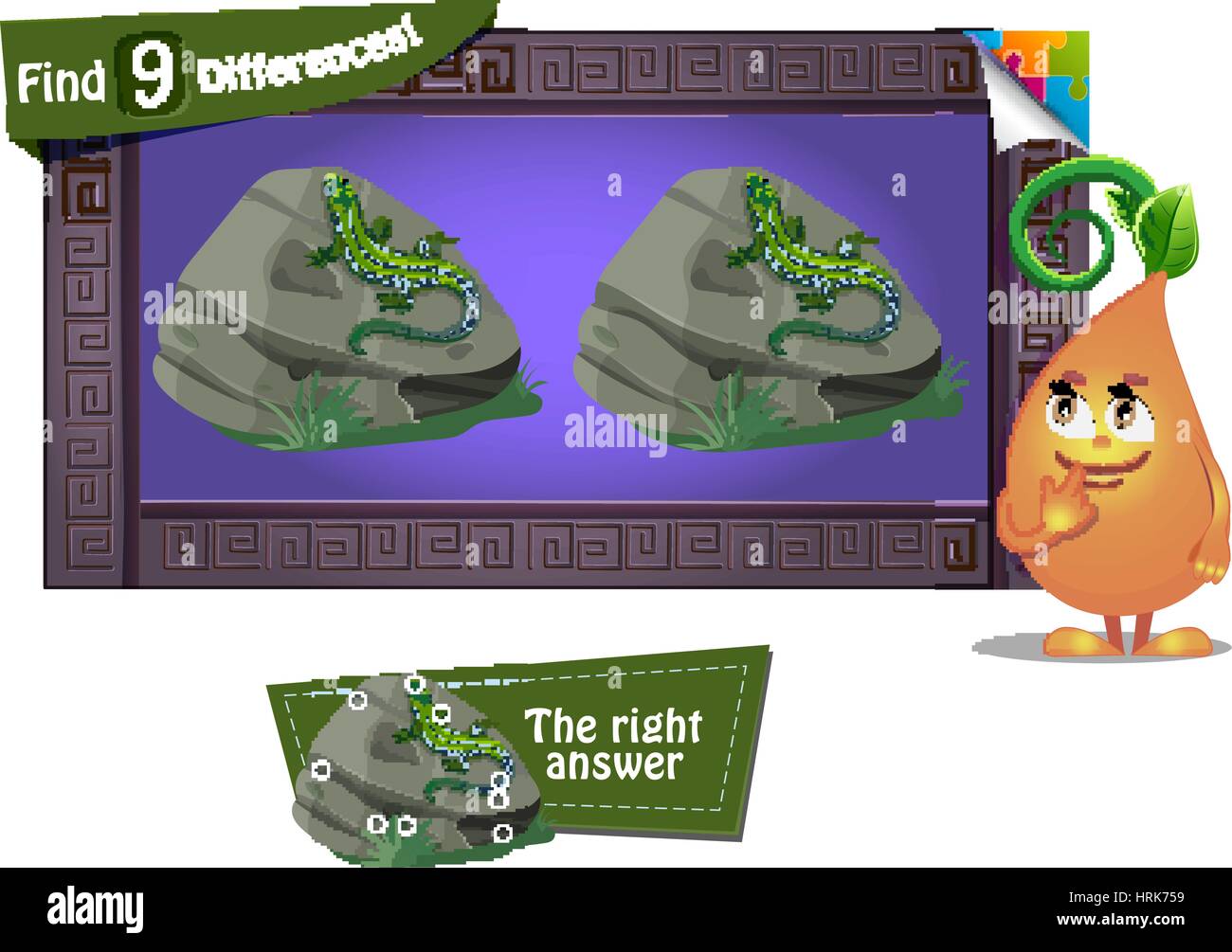 Visual Game for children. Find 9 differences lizard Stock Vector Image ...