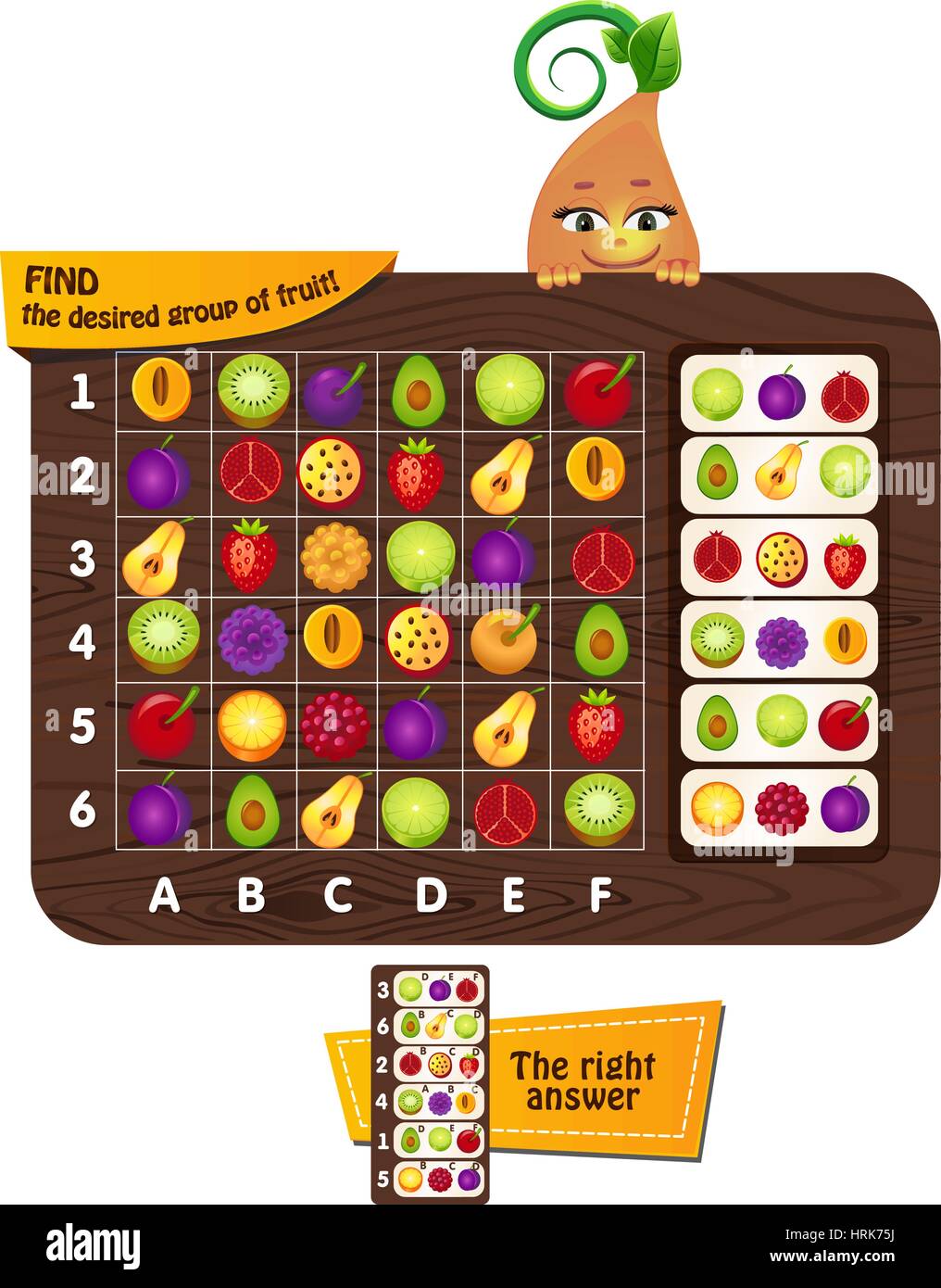 Visual Game for children. Task: find the desired group of fruit on a ...