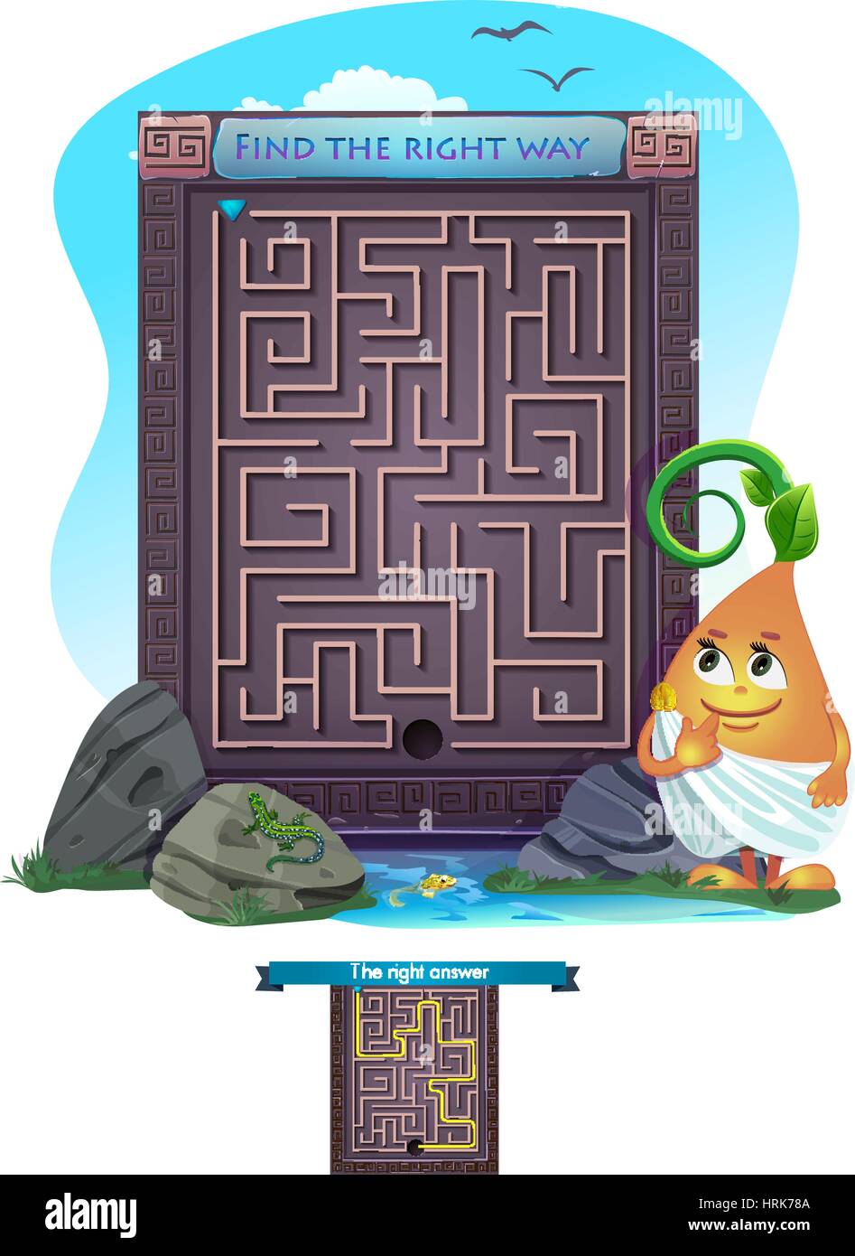Visual Game for children. Task: find the right way out of the maze ...