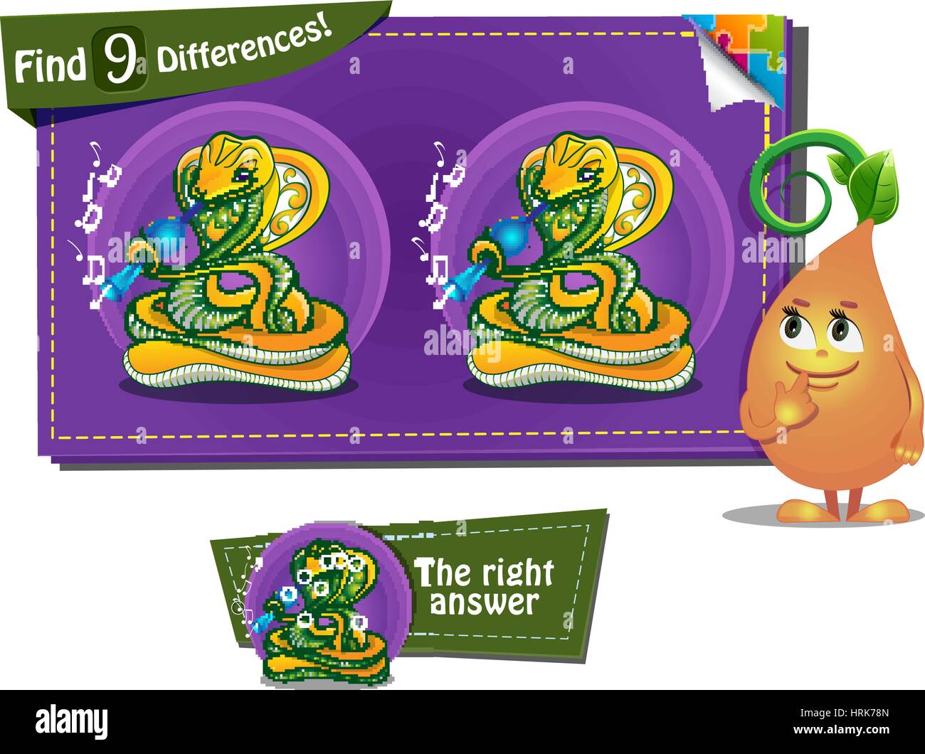 Visual Game for children. spot 9 differences snake Stock Vector Image ...