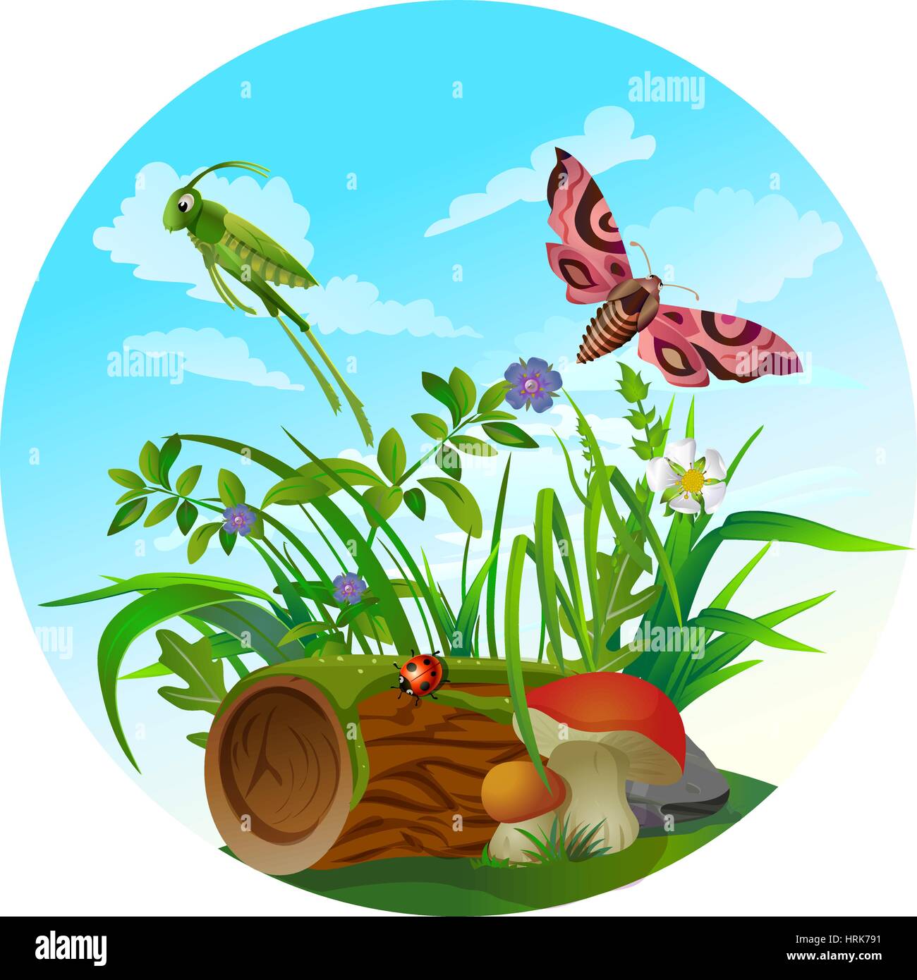 vector children's illustration of nature, in the form of insect life in ...