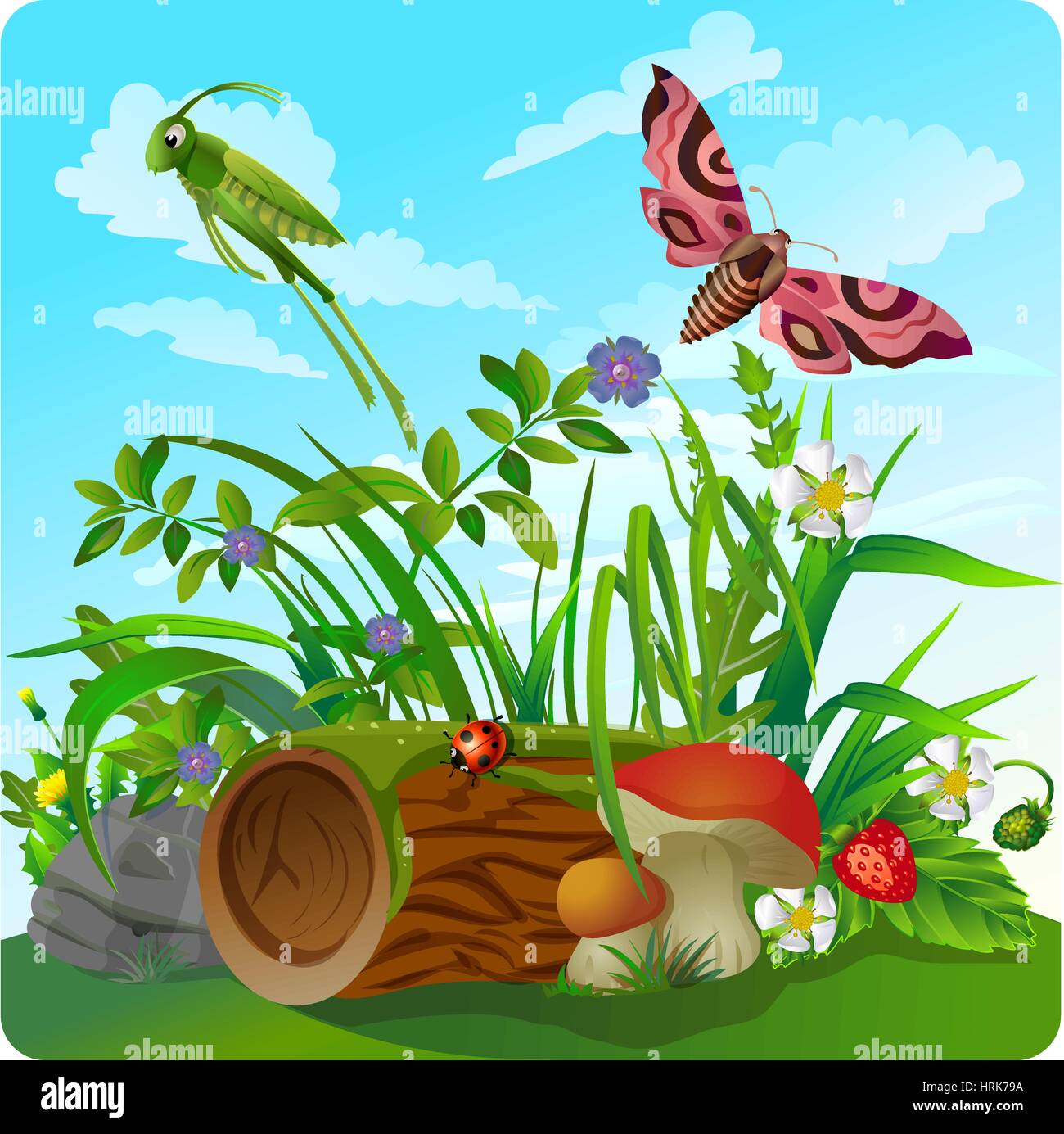 vector children's illustration of nature, in the form of insect life in ...
