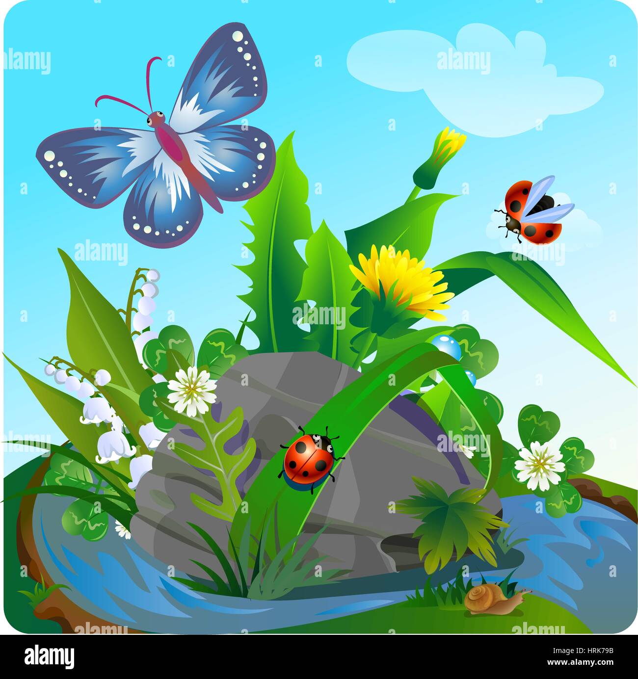 vector children's illustration of nature, in the form of insect life in ...