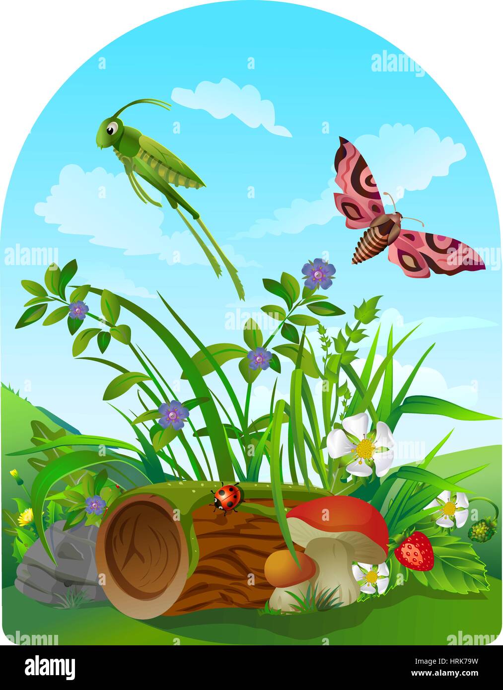 vector children's illustration of nature, in the form of insect life in ...