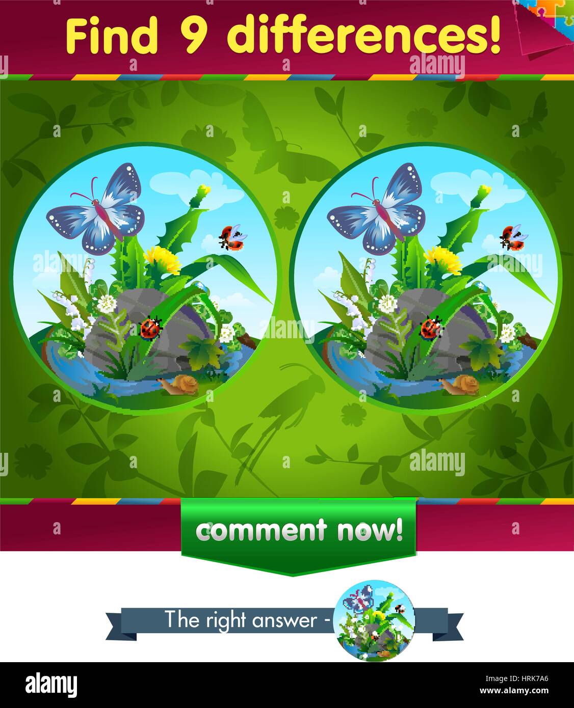 visual game for children and adults. Task to find 9 differences in the ...