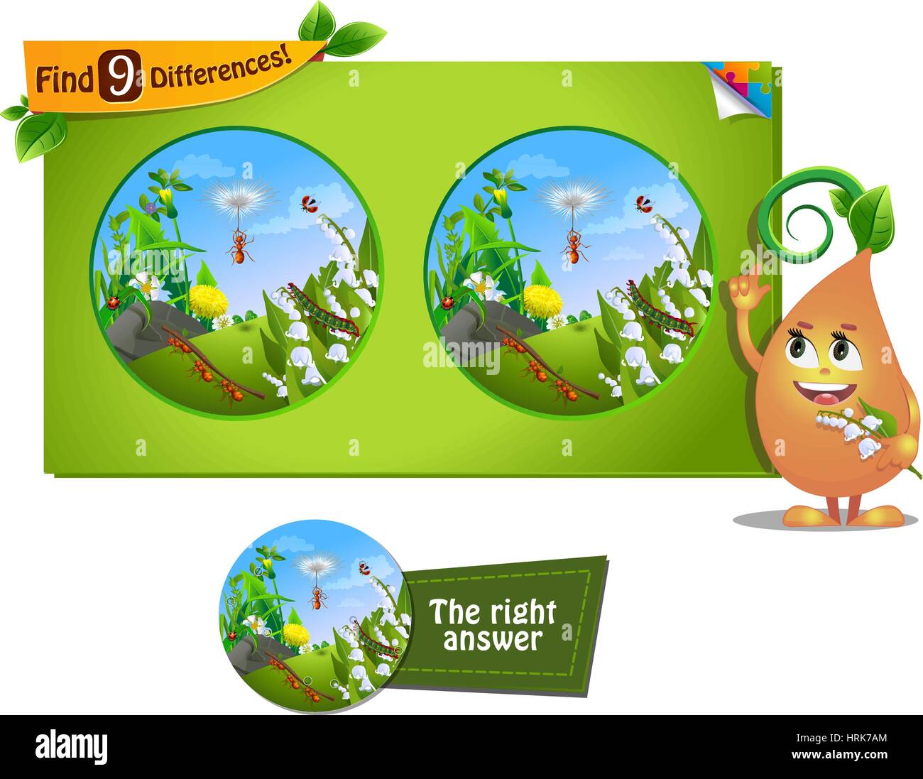 visual game for children and adults. Task to find 9 differences in the ...