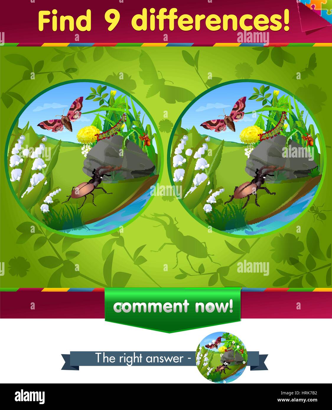 visual game for children and adults. Task to find 9 differences in the ...