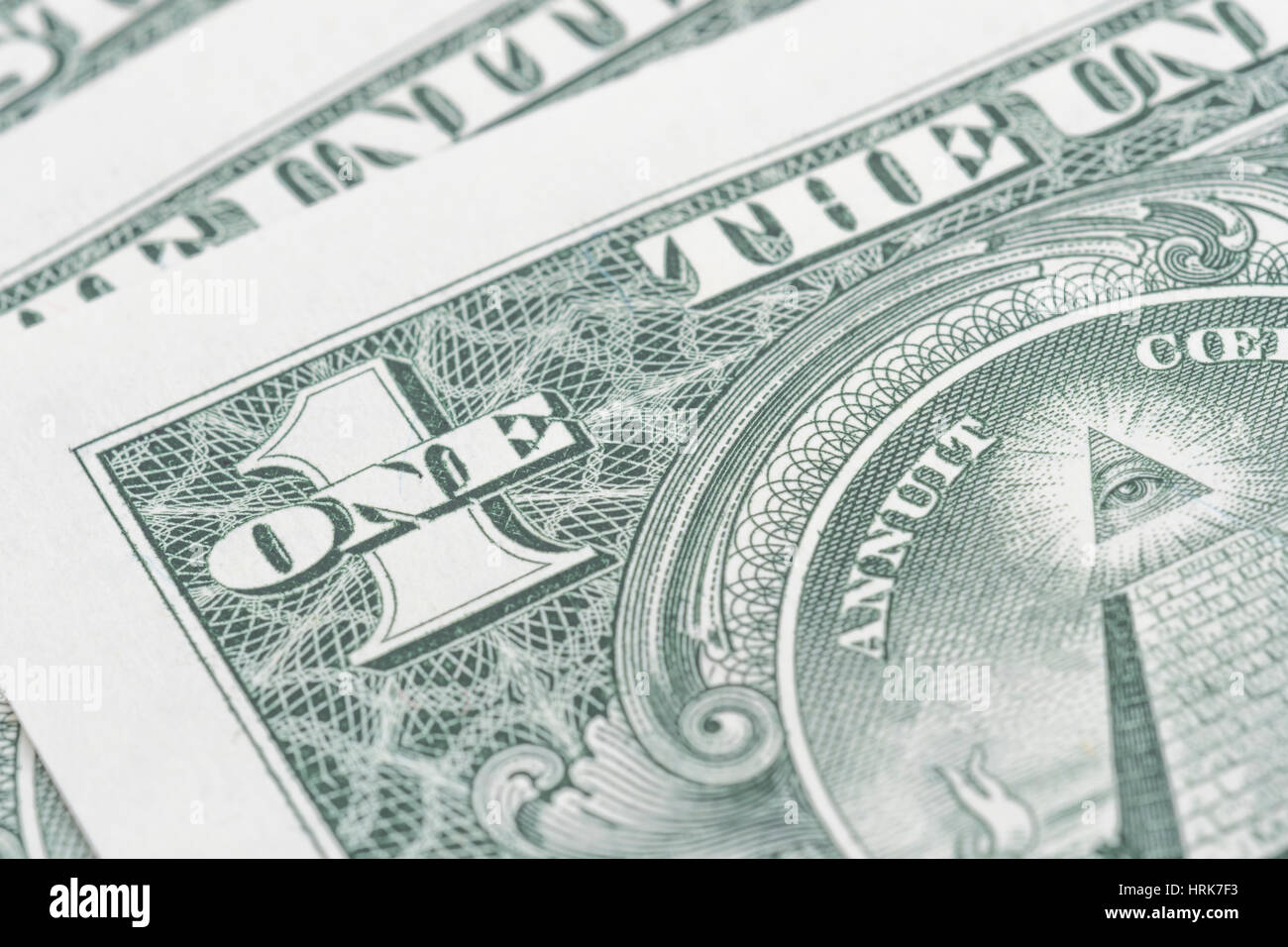 Close-up detail photo of US $1 / One Dollar banknote / bill. For US ...