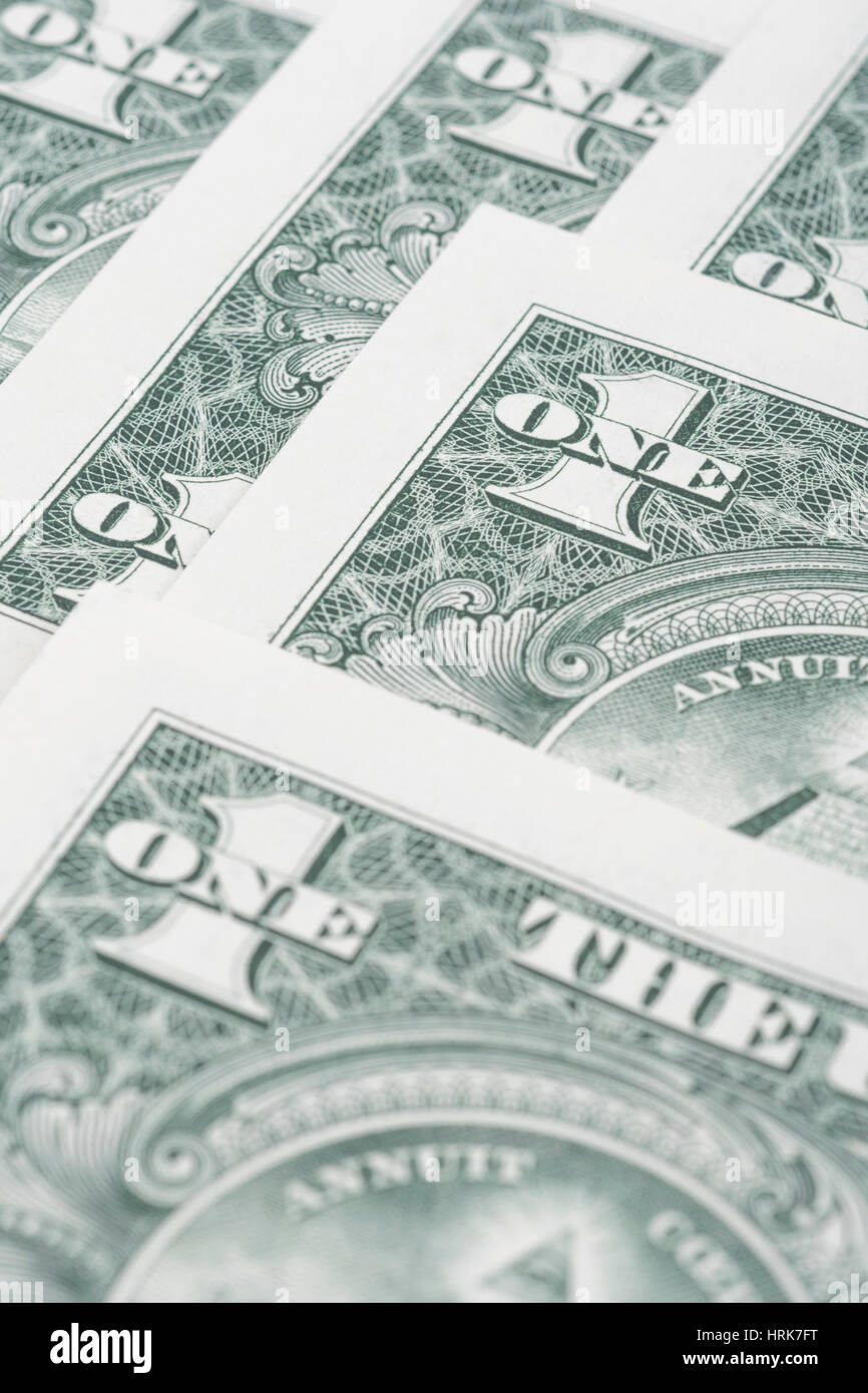 Close-up detail photo of US $1 / One Dollar banknote / bill. For US ...