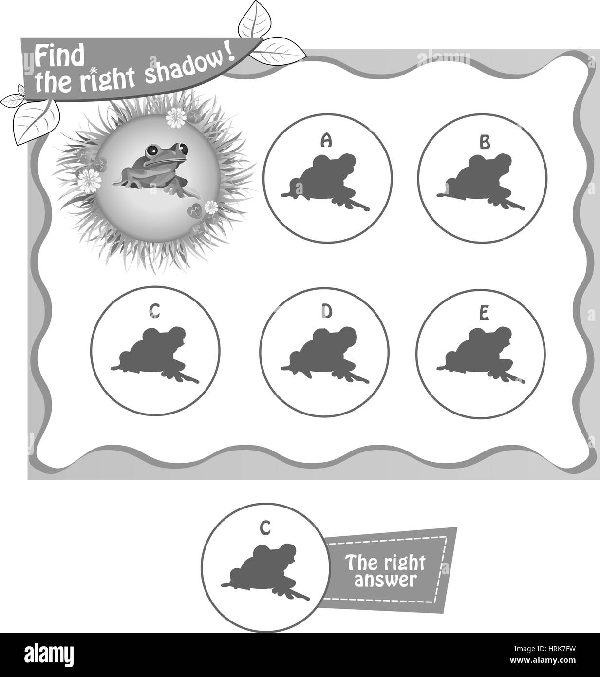 visual game for children and adults. Task the find right shadow frog ...