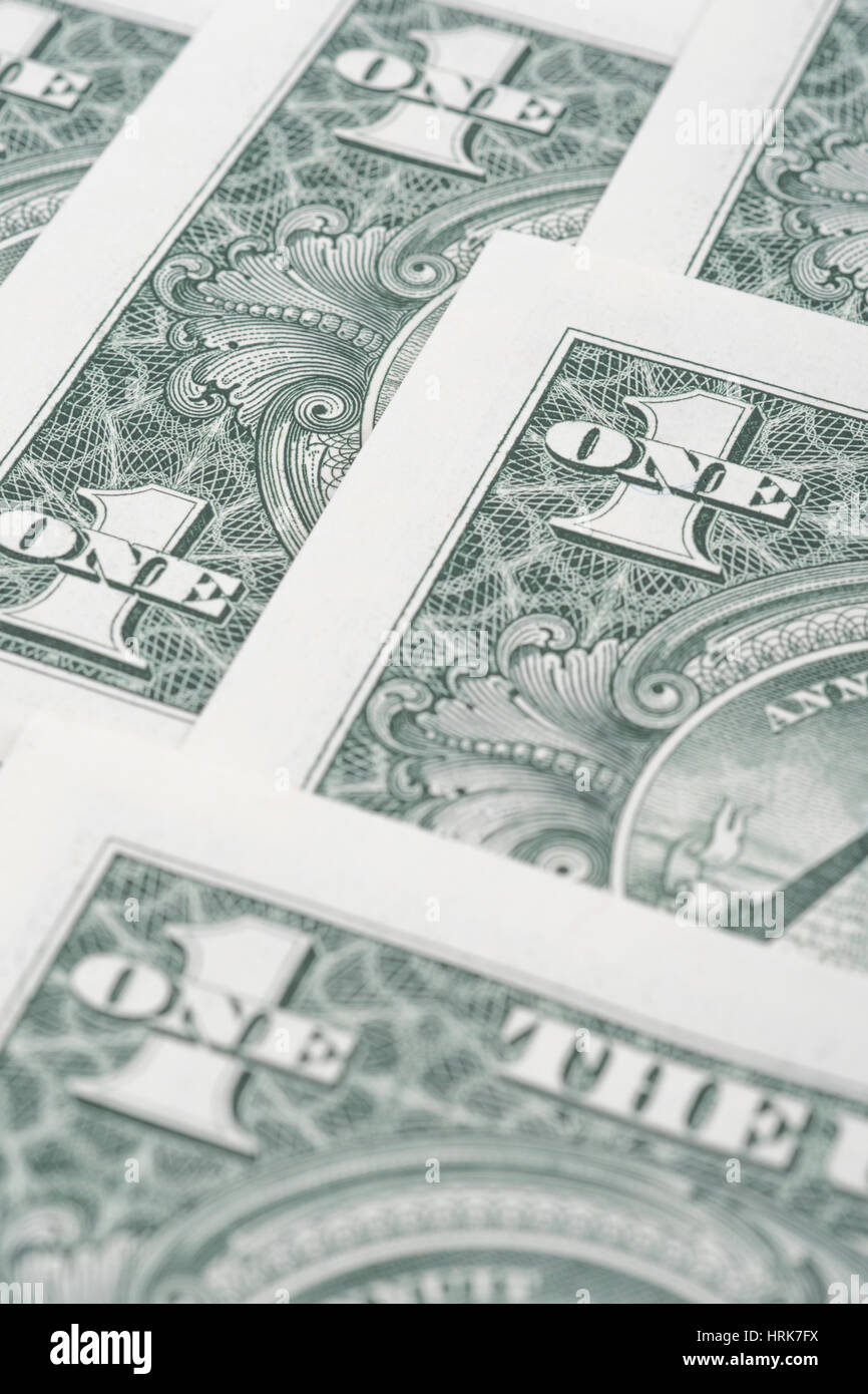 Close-up detail photo of US $1 / One Dollar banknote / bill. For US ...