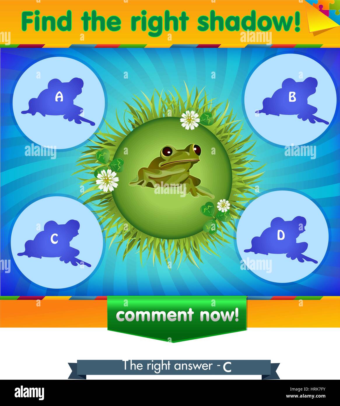 visual game for children and adults. Task the find right shadow frog ...