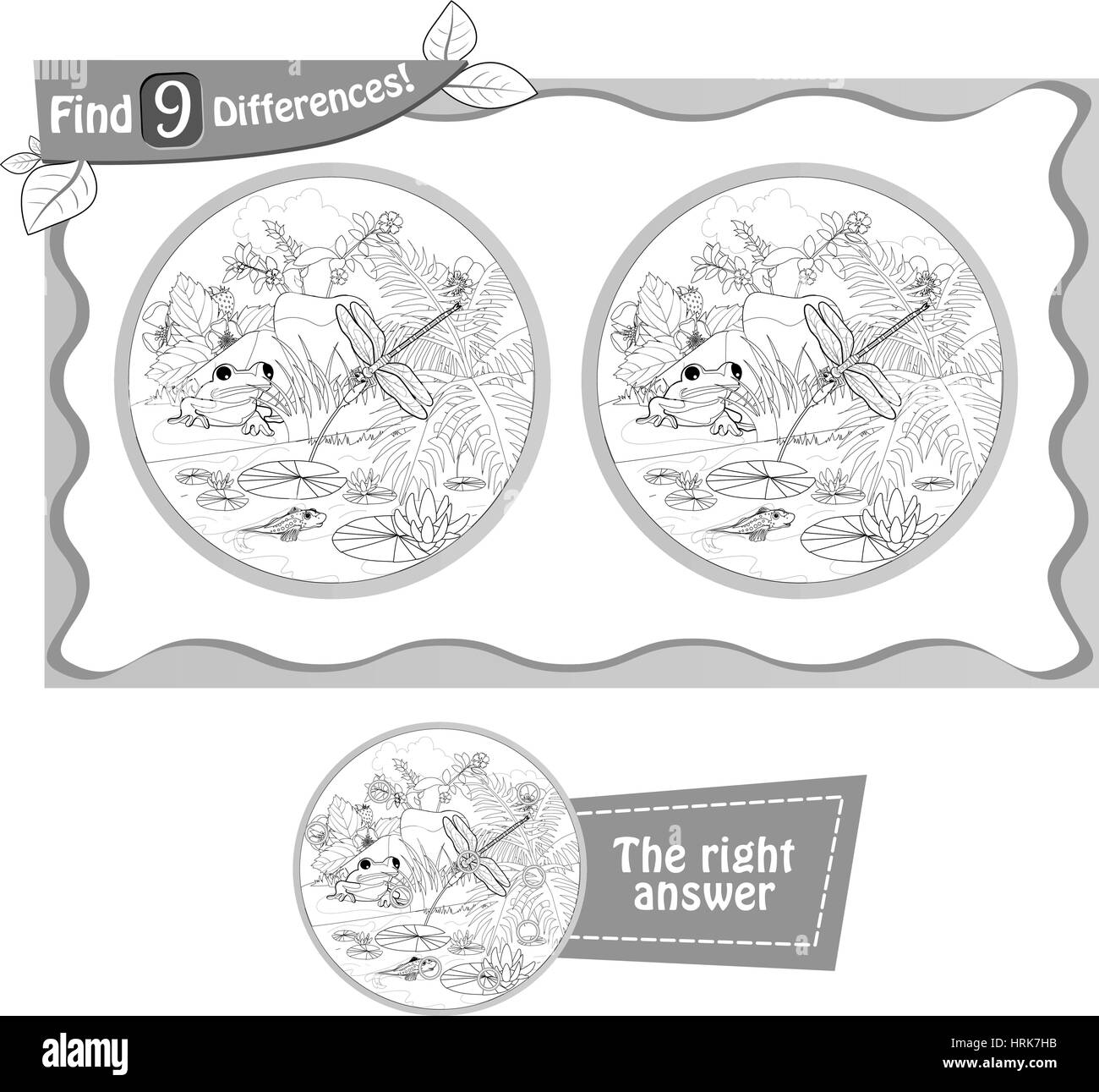 visual game, coloring book for children and adults. Task to find 9 ...