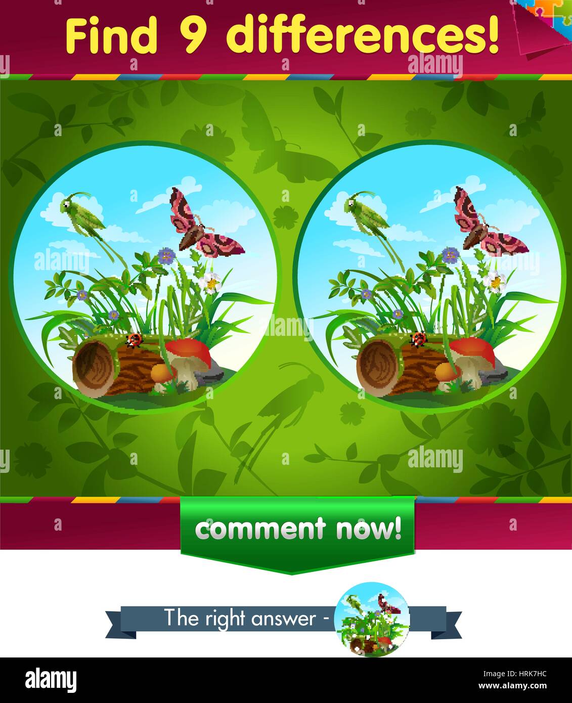 visual game for children and adults. Task to find 9 differences in the ...