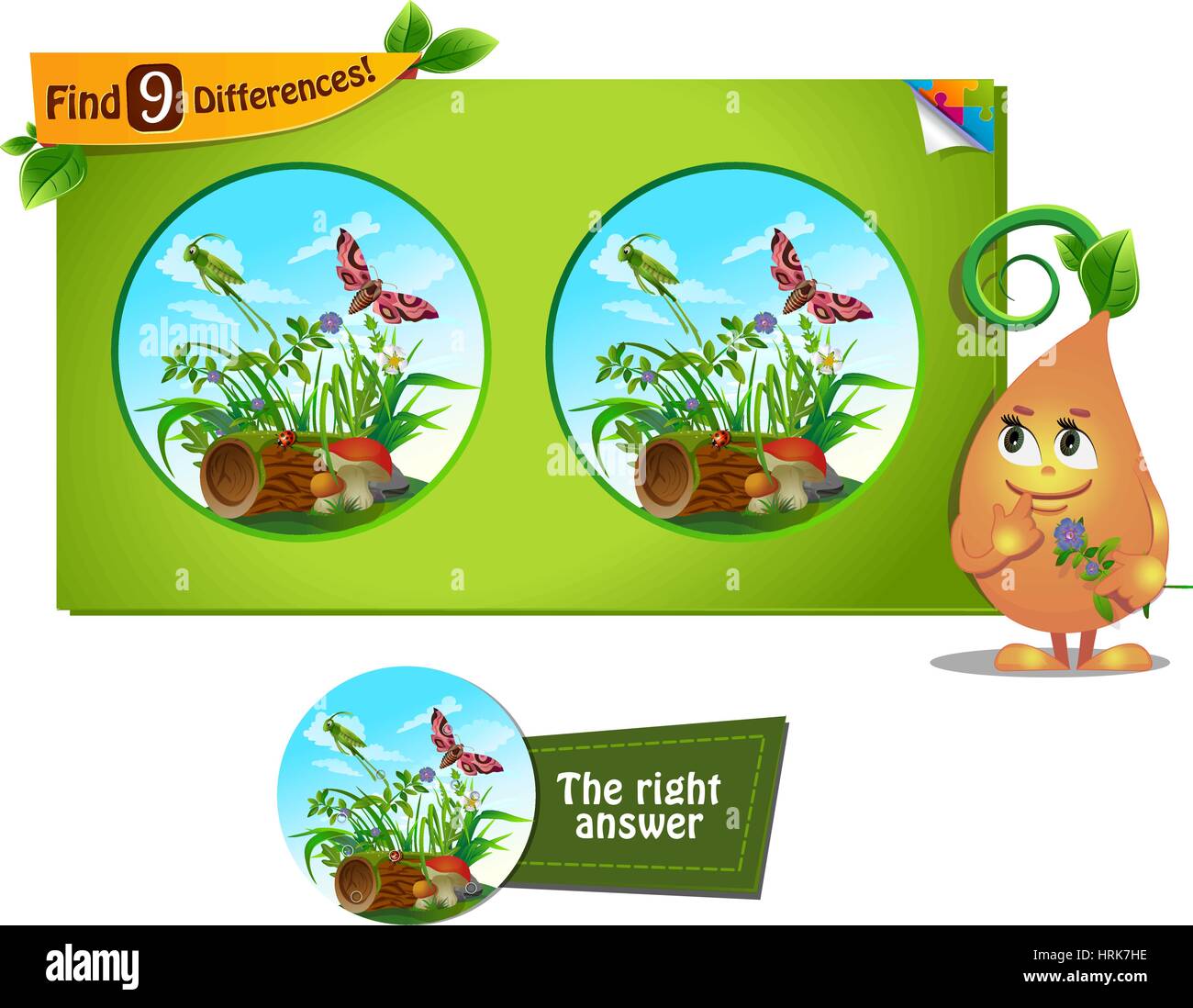 visual game for children and adults. Task to find 9 differences in the ...