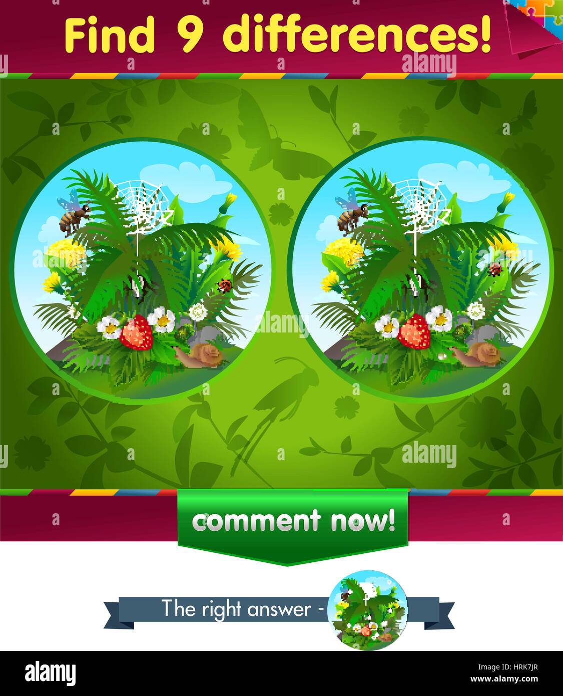 visual game for children and adults. Task to find 9 differences in the ...