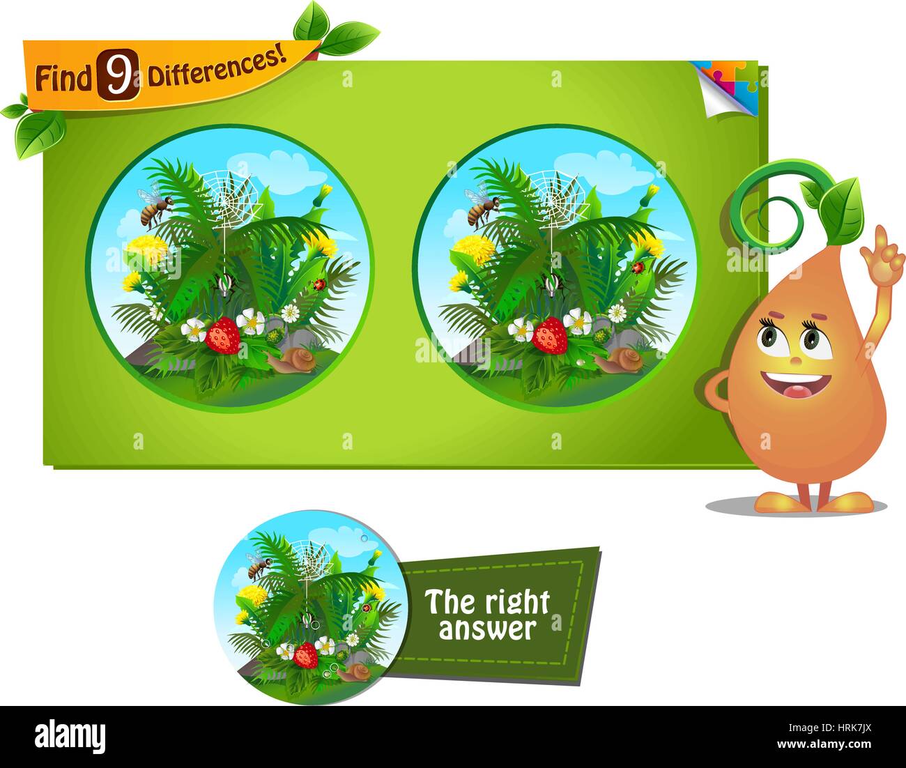 visual game for children and adults. Task to find 9 differences in the ...