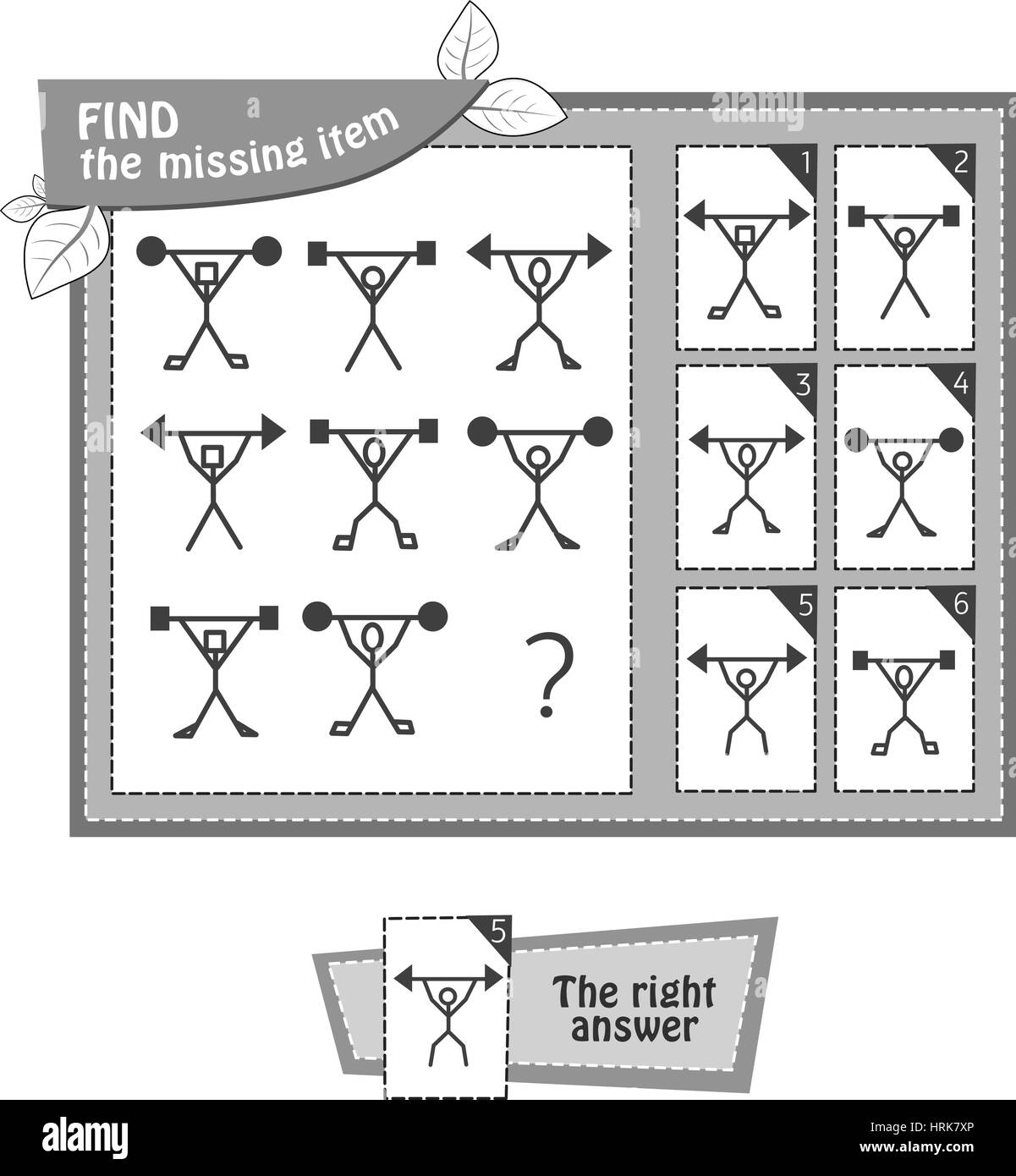 visual game, coloring book for children. Task: find the missing item ...