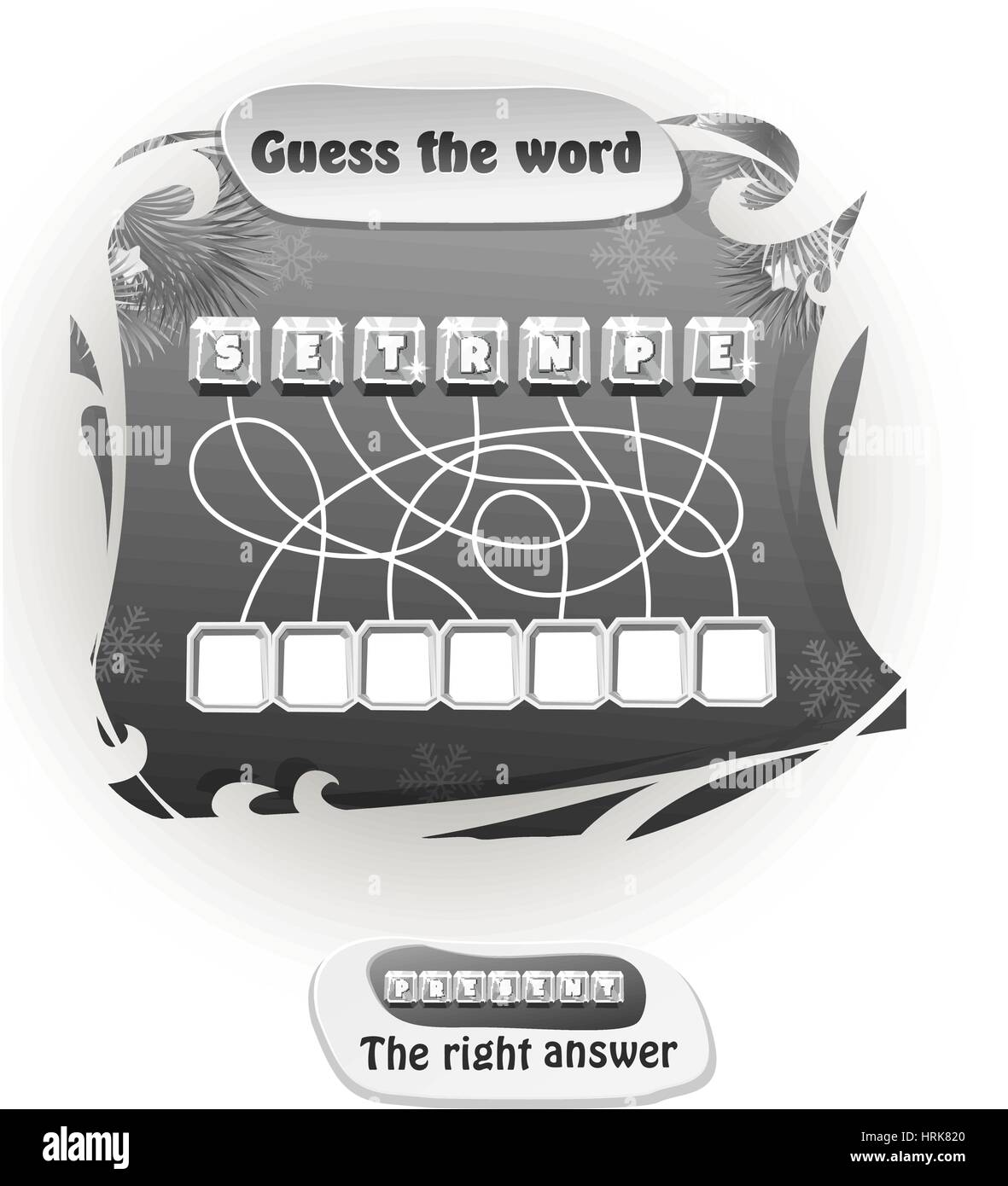 Visual Game for children. Task: guess the word. Right answer- present ...