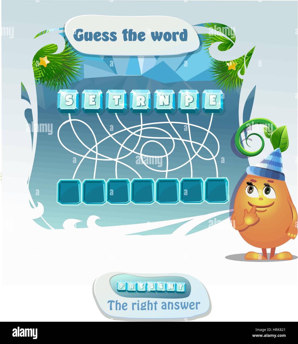 Visual Game for children. Task: guess the word. Right answer- present ...