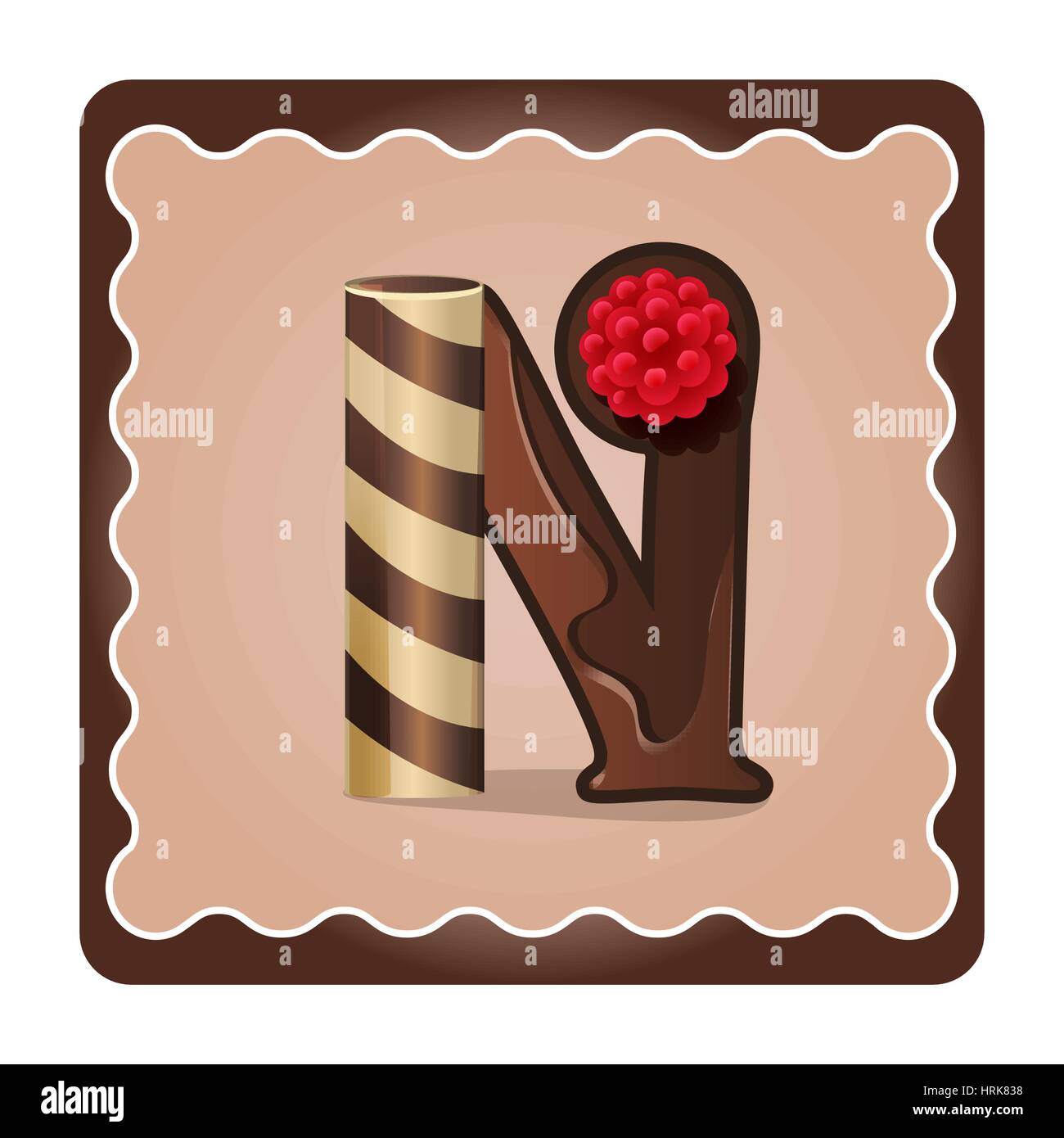 Cards for children for learning the alphabet. Letter n as chocolate, in ...
