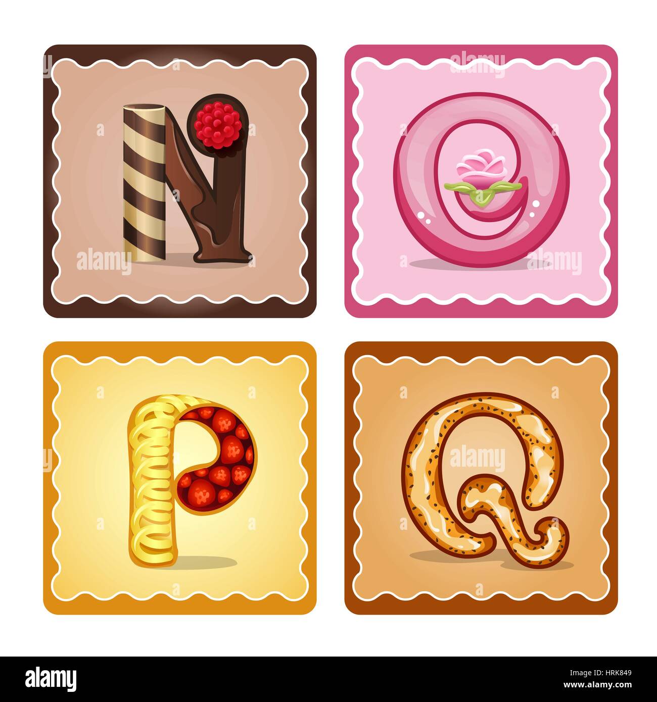Cards for children for learning the alphabet. Letters n, o, p, q as ...