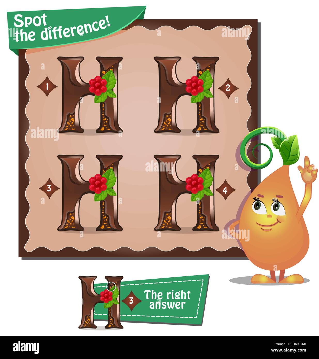 Visual Game for children. Task: Spot the difference letters h Stock ...