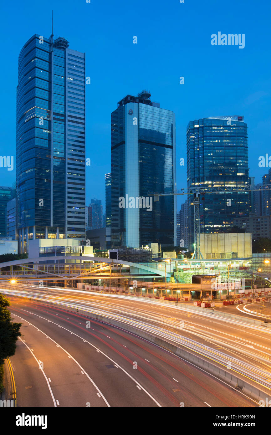 Connaught Road at dusk, Admiralty, Hong Kong Island, Hong Kong, China ...