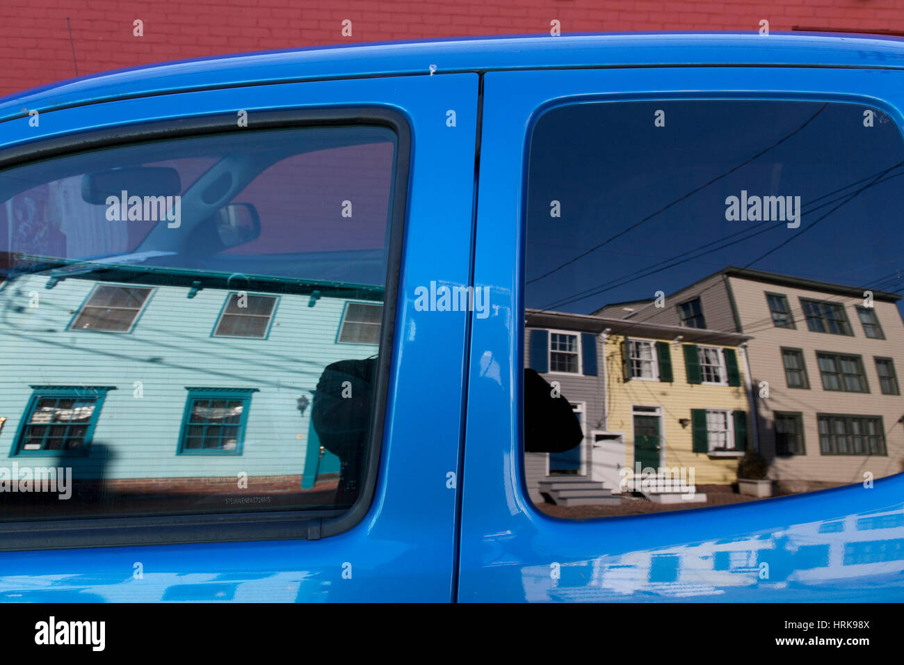 Car windows reflect historic houses, Annapolis, Maryland Stock Photo ...