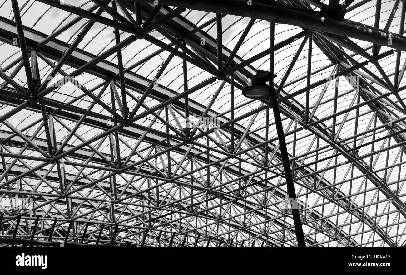Abstract architecture part of steel structure roof. Black and white ...