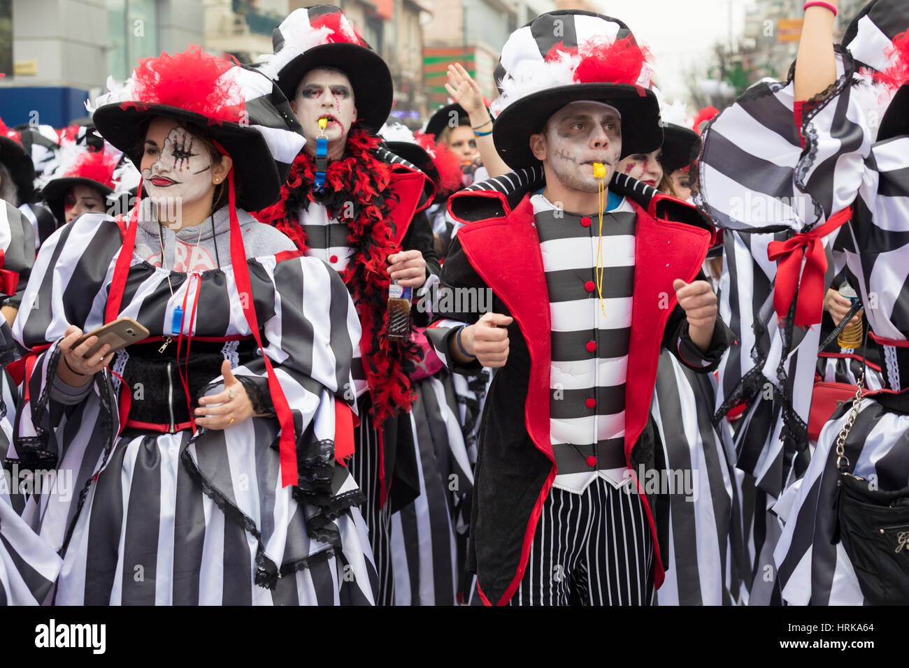 Xanthi, Greece - February 26,2017: People dressed in colorful costumes ...