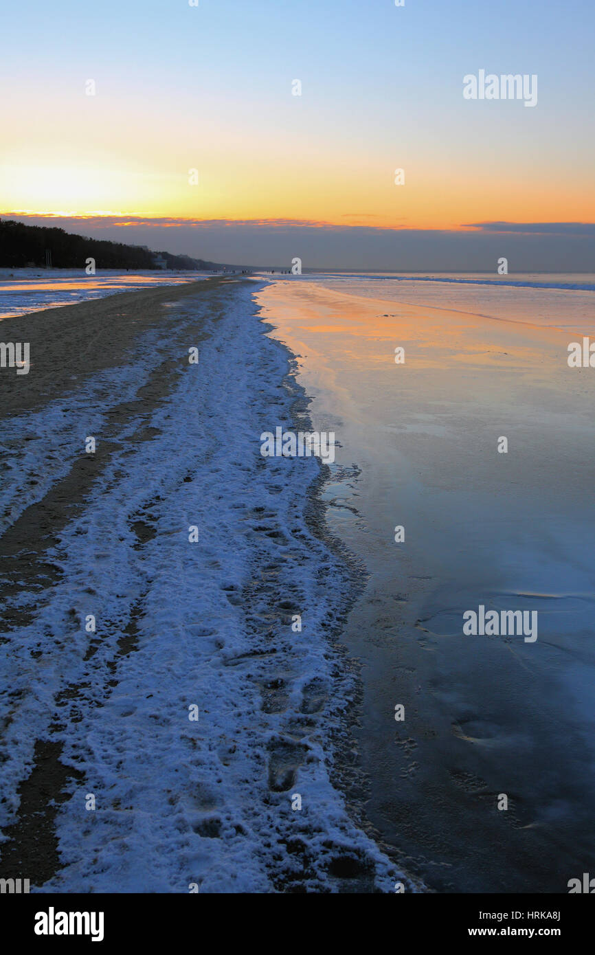 On coast of Gulf of Riga in winter evening. Jurmala, Latvia Stock Photo ...