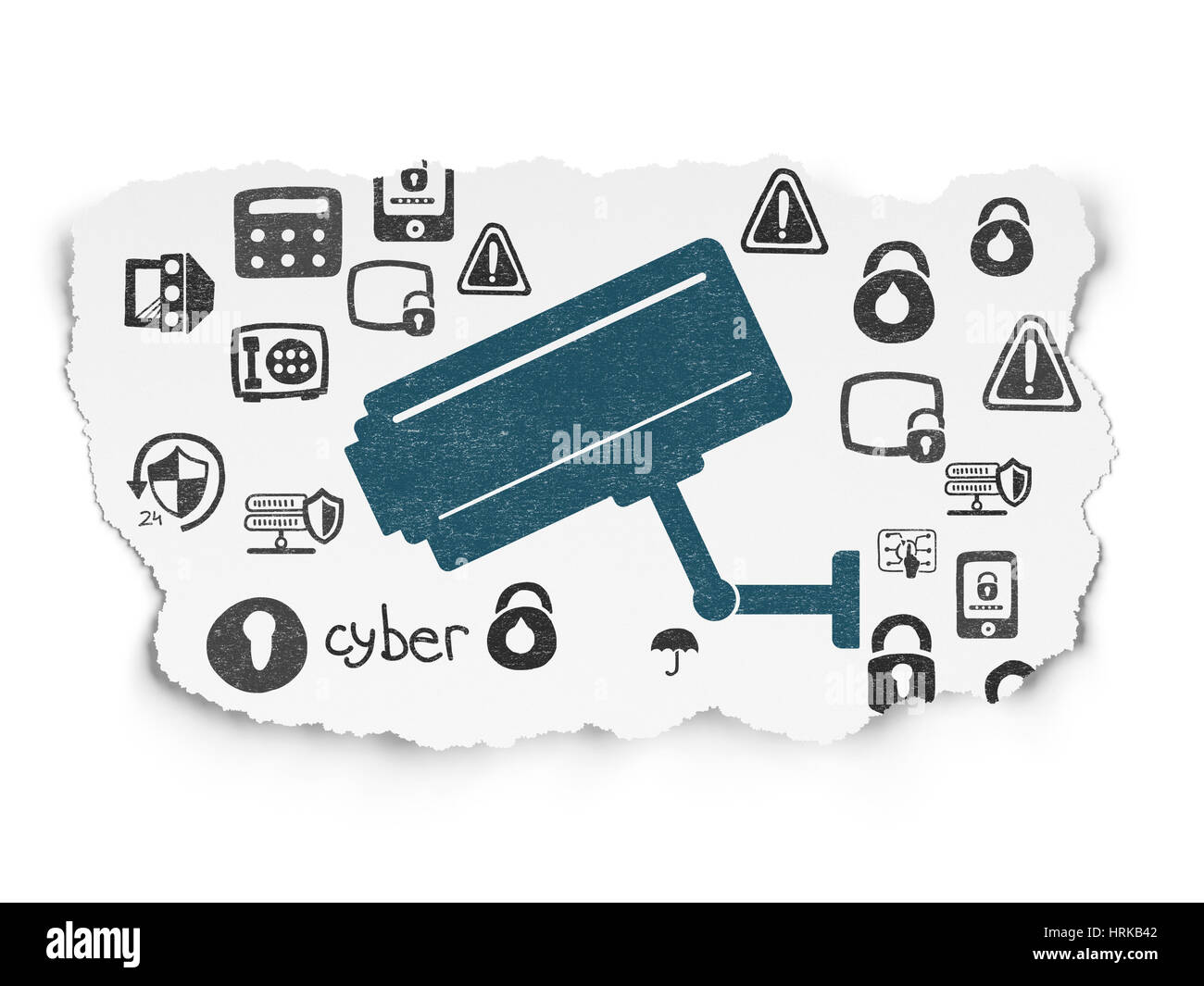 Safety concept: Cctv Camera on Torn Paper background Stock Photo - Alamy