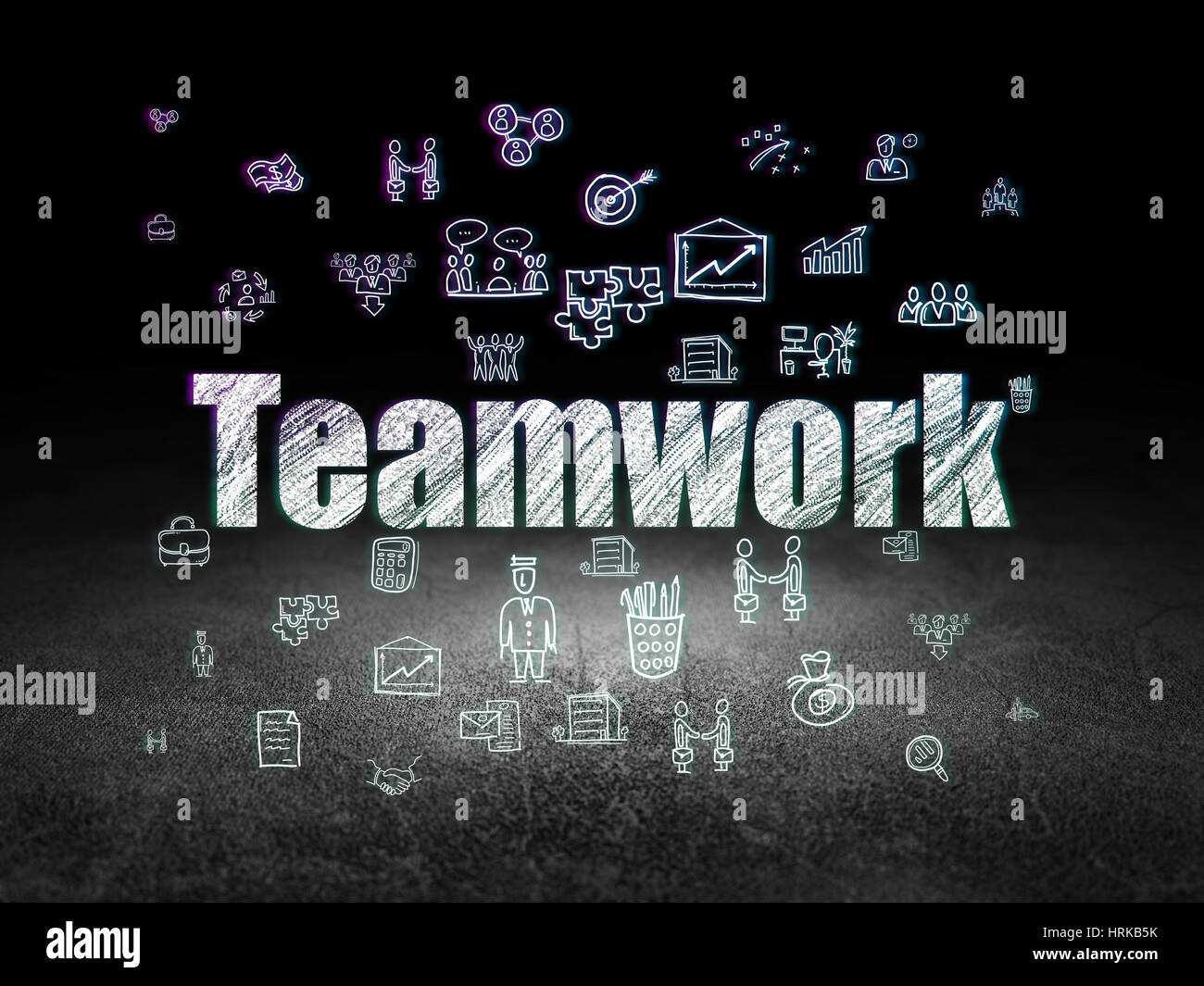 Finance concept: Teamwork in grunge dark room Stock Photo - Alamy