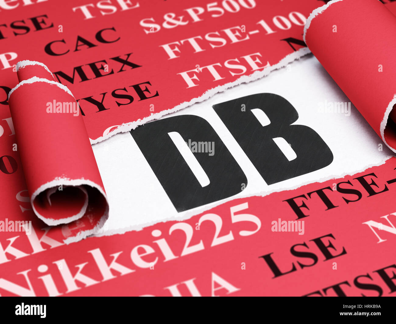 Stock market indexes concept: black text DB under the piece of torn ...