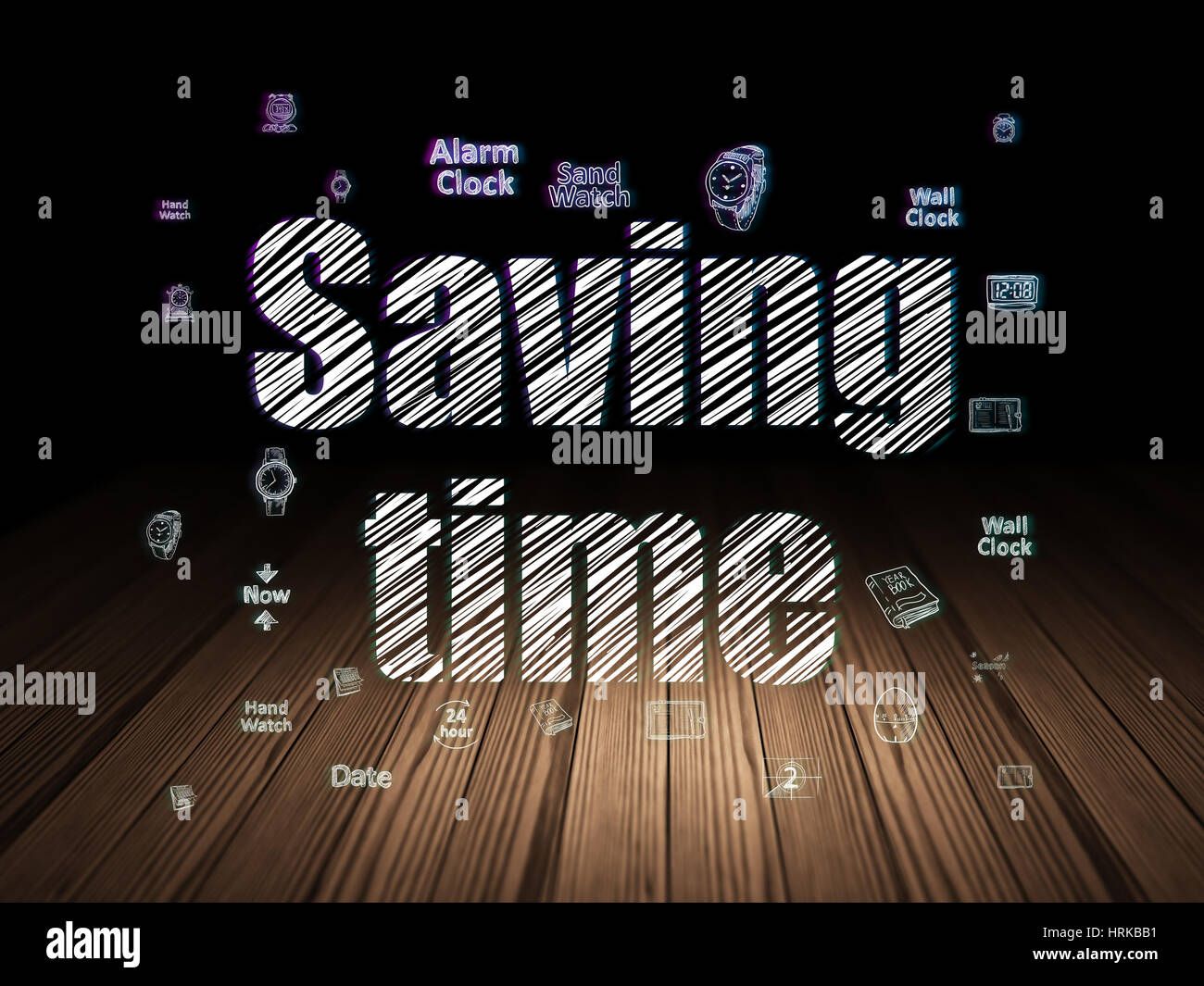 Timeline concept: Saving Time in grunge dark room Stock Photo - Alamy