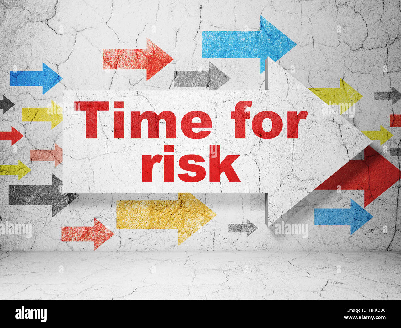 Timeline concept: arrow with Time For Risk on grunge wall background ...