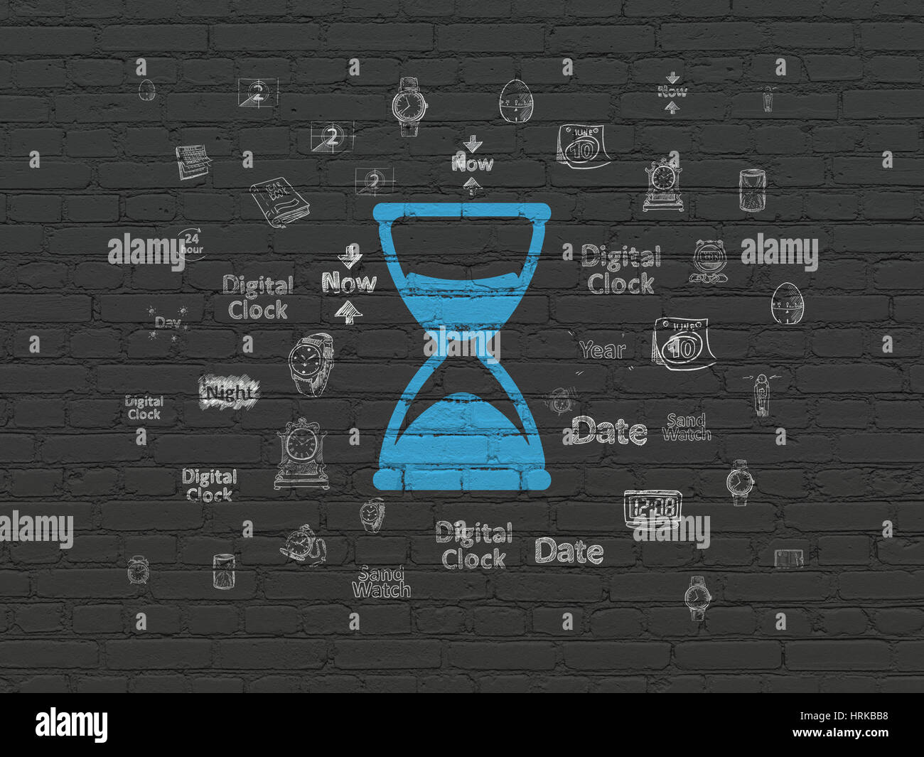 Time concept: Hourglass on wall background Stock Photo - Alamy