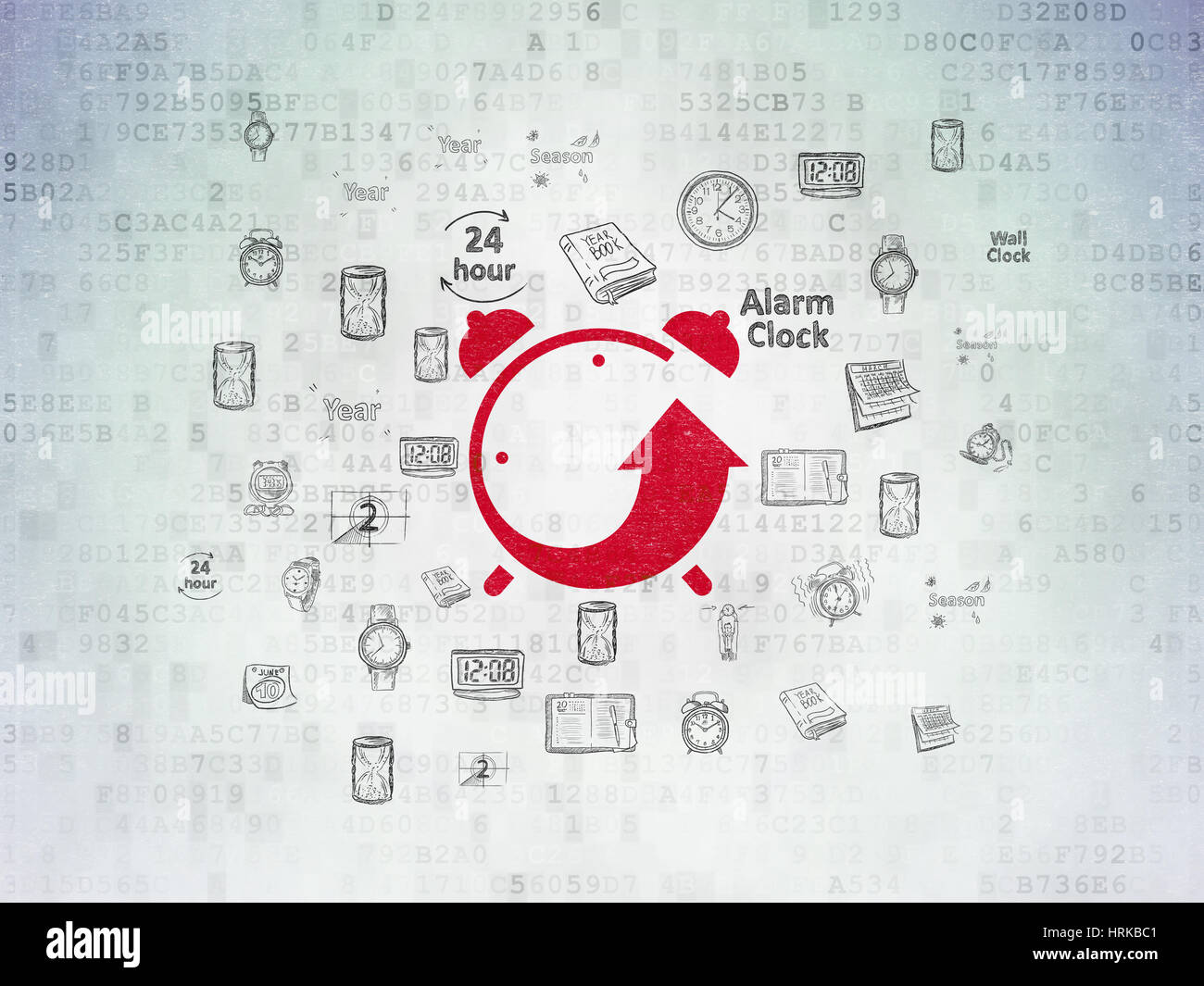 Timeline concept: Alarm Clock on Digital Data Paper background Stock ...