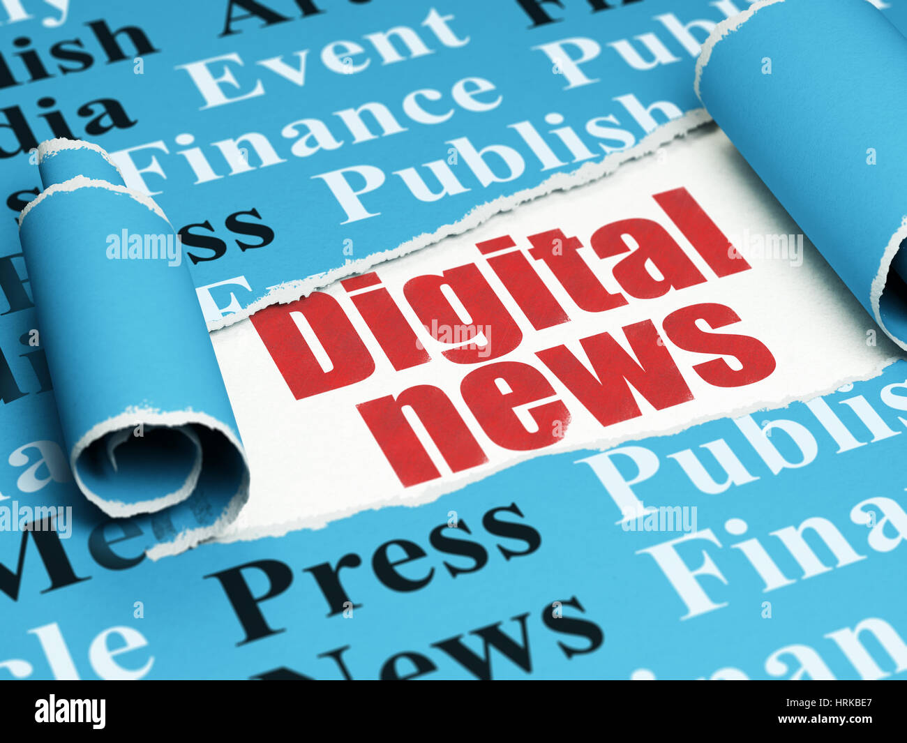 News concept: red text Digital News under the piece of torn paper Stock ...