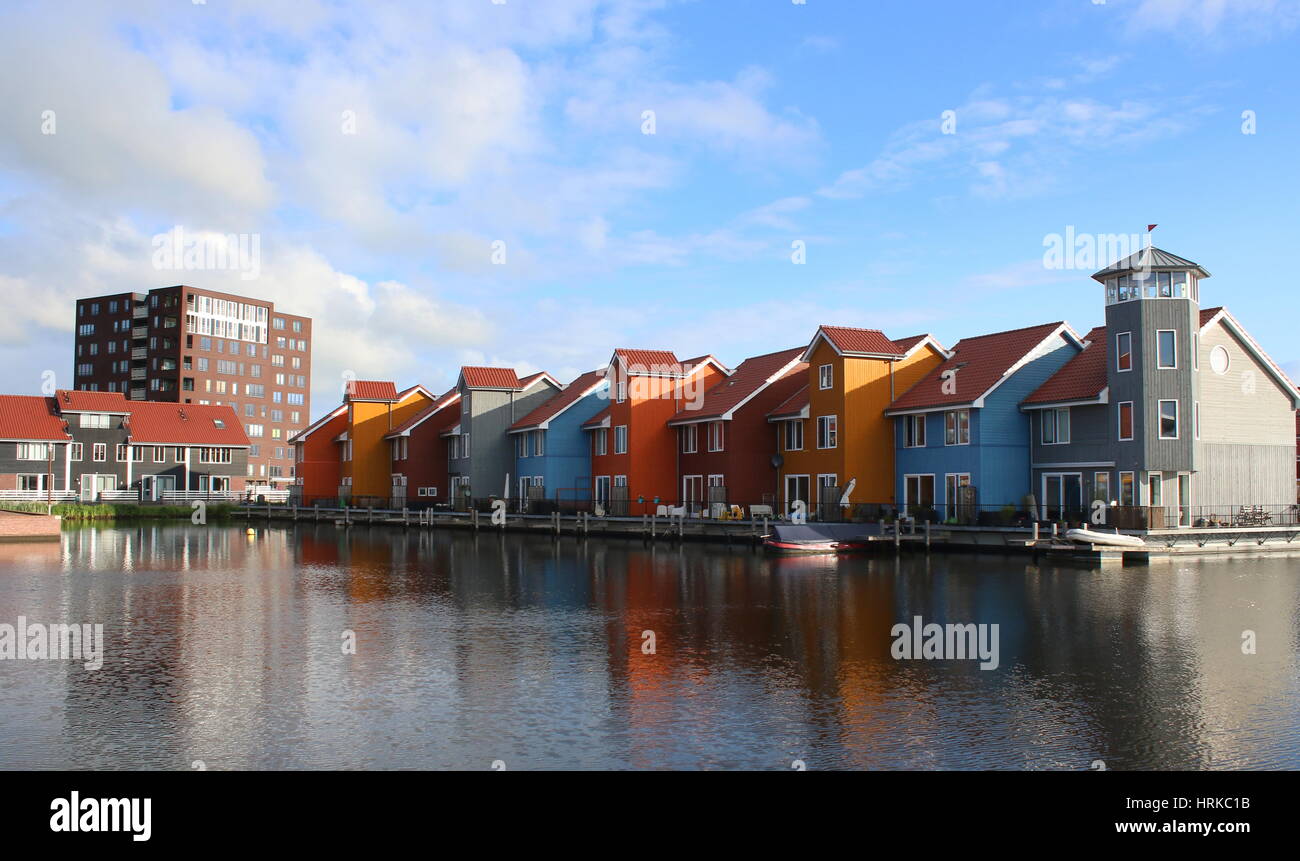 Colorful houses reitdiephaven harbor hi-res stock photography and ...