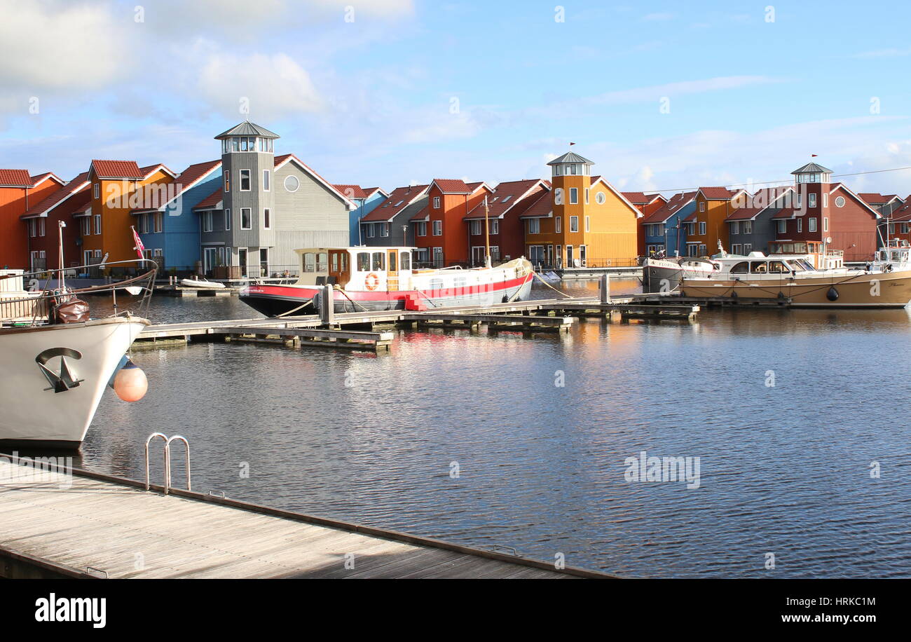 Colourful homes in reitdiephaven, groningen, netherlands hi-res stock ...