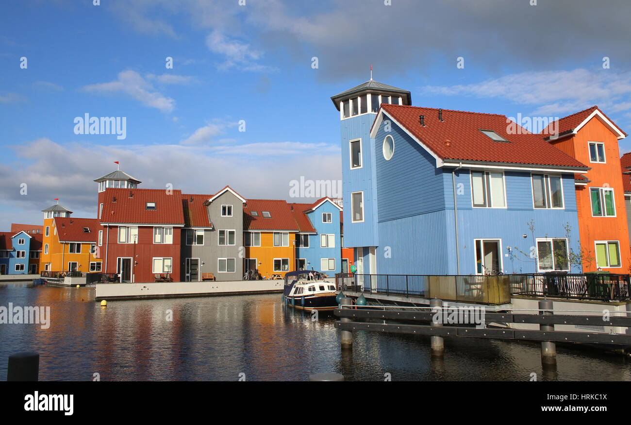Colourful homes in reitdiephaven, groningen, netherlands hi-res stock ...