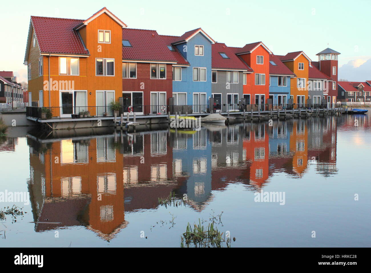 Colourful homes in reitdiephaven, groningen, netherlands hi-res stock ...