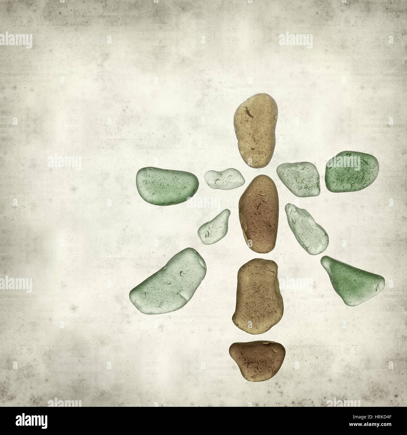 textured old paper background with chinese characters made of seaglass ...