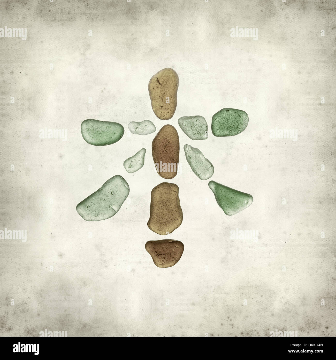 textured old paper background with chinese characters made of seaglass ...