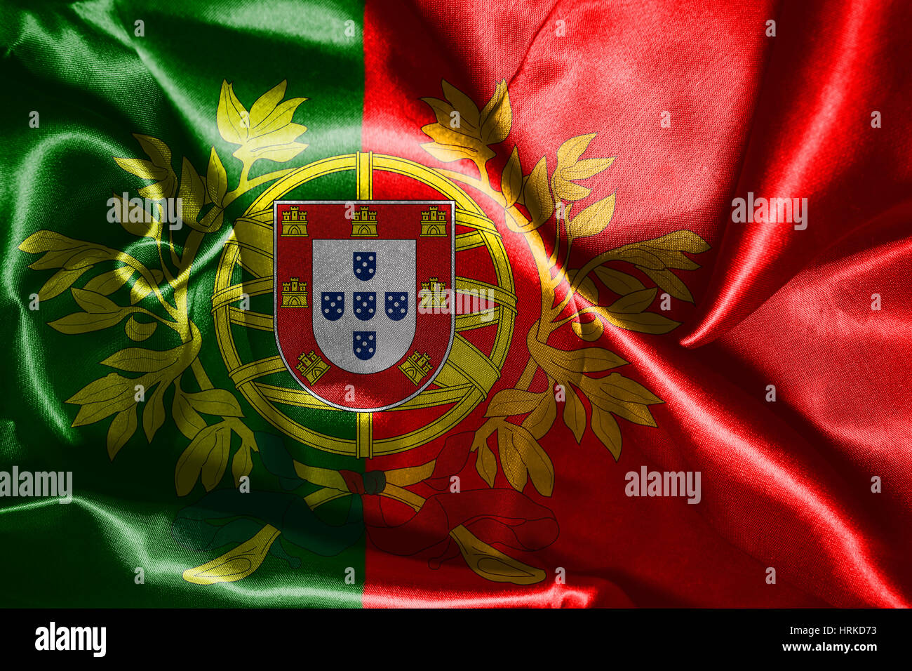 Portugal National Flag With Coat Of Arms Wawving In The Wind 3D ...