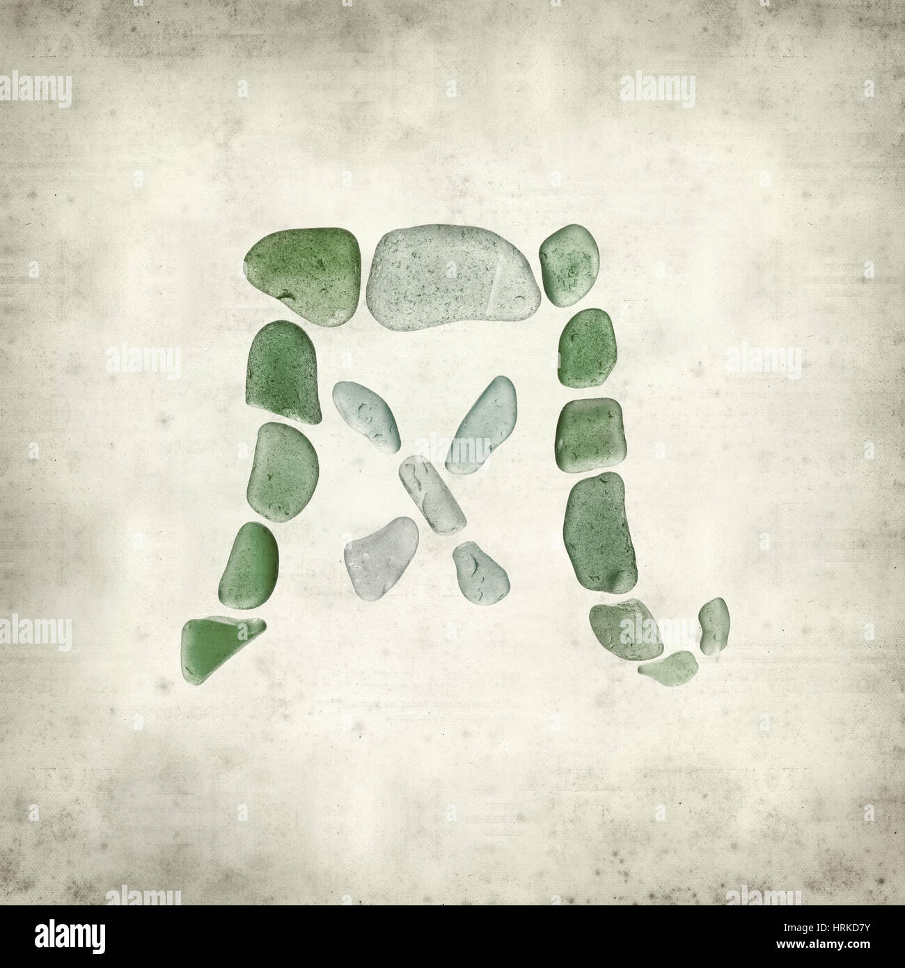textured old paper background with chinese characters made of seaglass ...