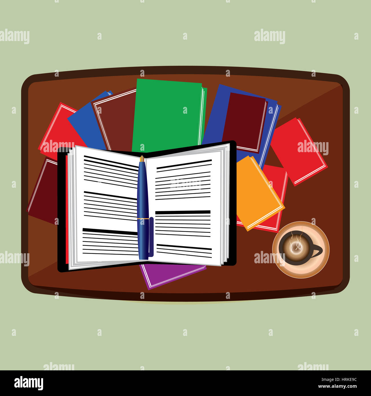 Study table messy with books and coffee cup illustration Study table ...