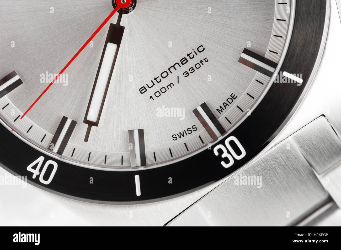 closeup automatic men watch with swiss made label Stock Photo - Alamy